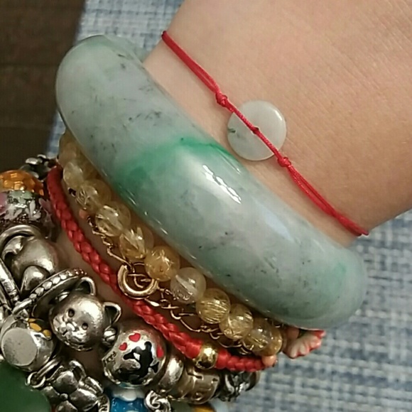 Handmade | Jewelry | Natural Jadeite Jade Donut Red String Bracelet ...
